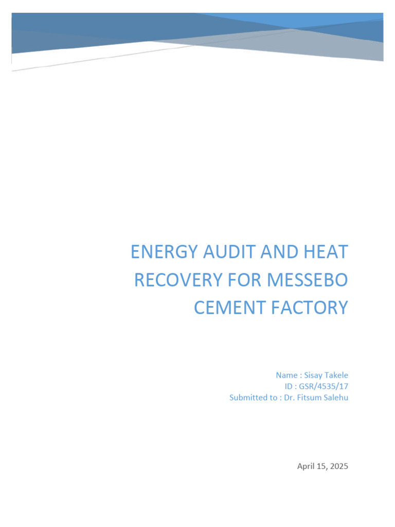 Energy Audit for Messebo Cement Kiln | PDF | Cement | Materials