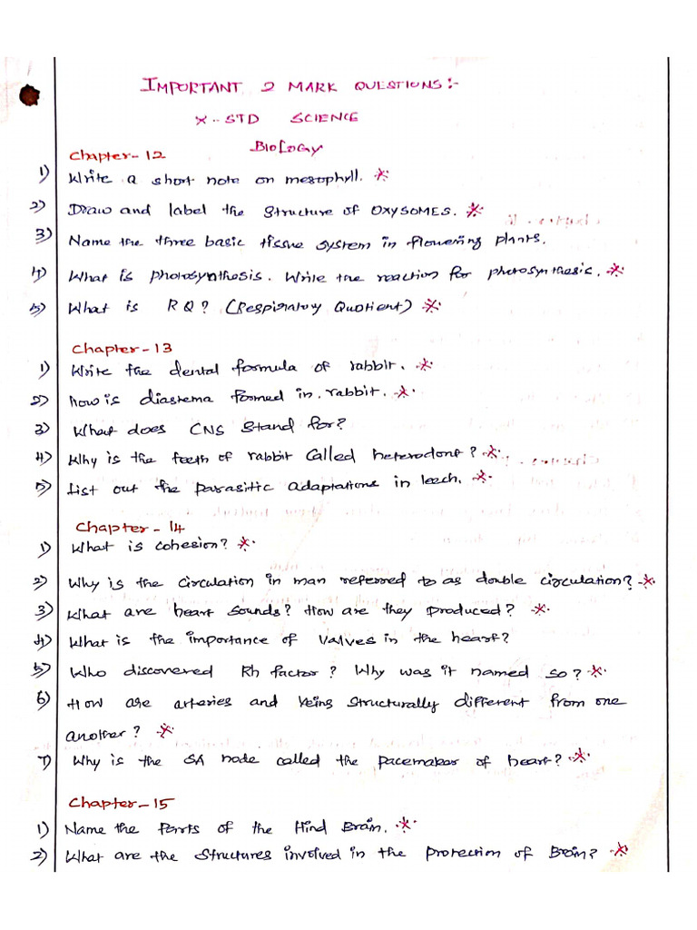 10th Biology Imp Questions | PDF