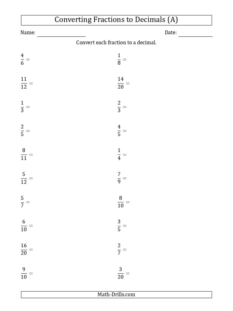 Fraction to Decimal Conversion Worksheet | PDF | Decimal | Arithmetic
