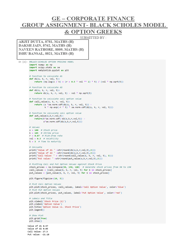 Black-Scholes Model & Option Greeks | PDF | Greeks (Finance ...