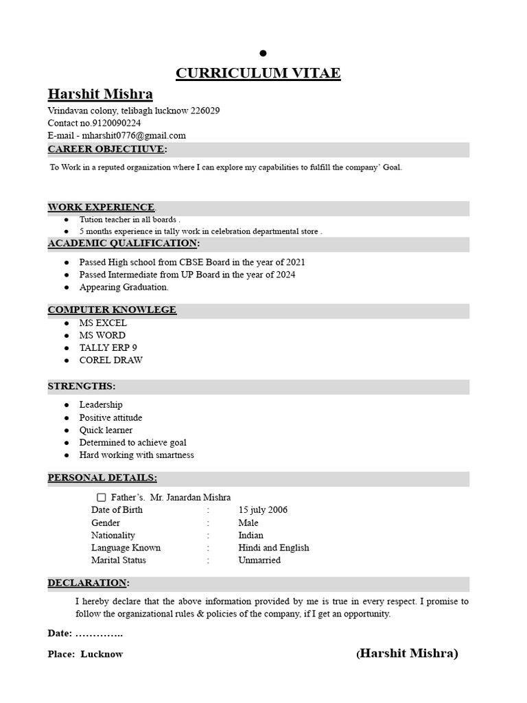 Harshit Mishra CV | PDF
