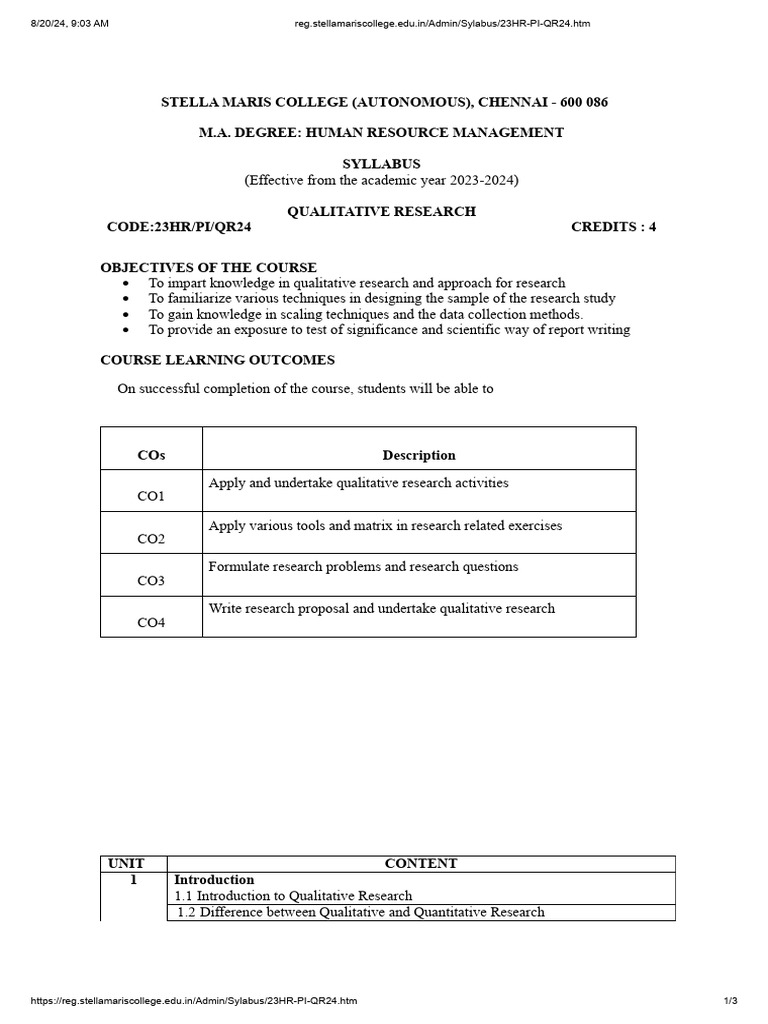 Qualitative Research Syllabus 2023-24 | PDF | Qualitative Research ...