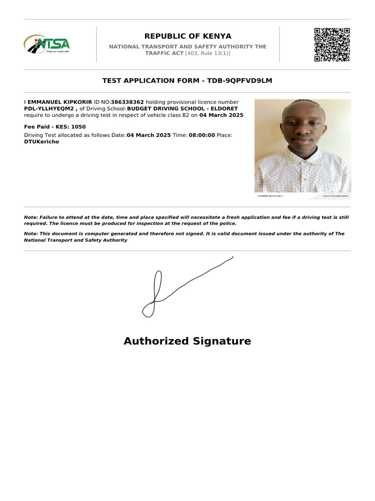 Driving Test Application - B2 Licence | PDF