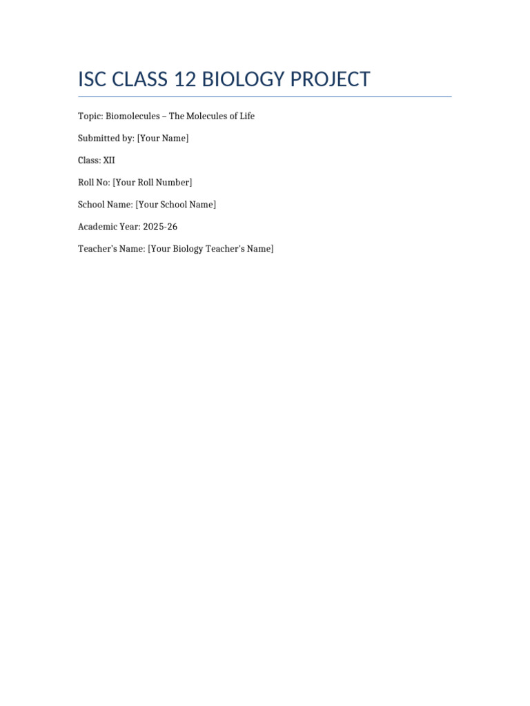 ISC Class 12 Biology Project Biomolecules | PDF