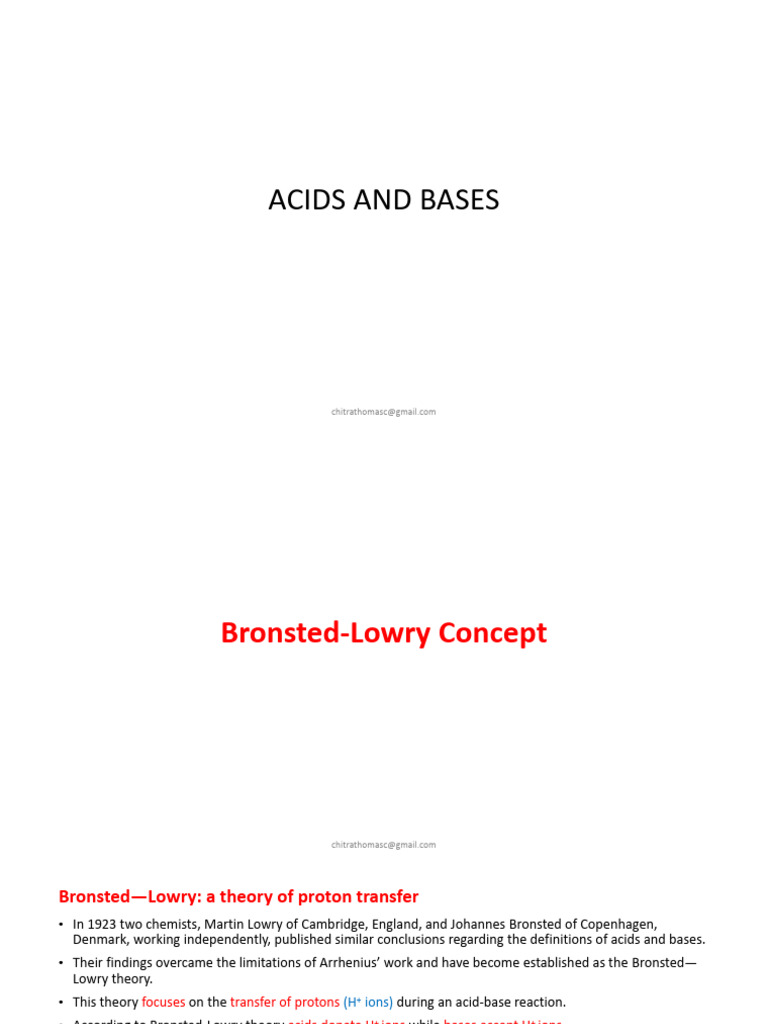 Bronsted-Lowry Acid-Base Theory | PDF | Acid | Chemical Substances