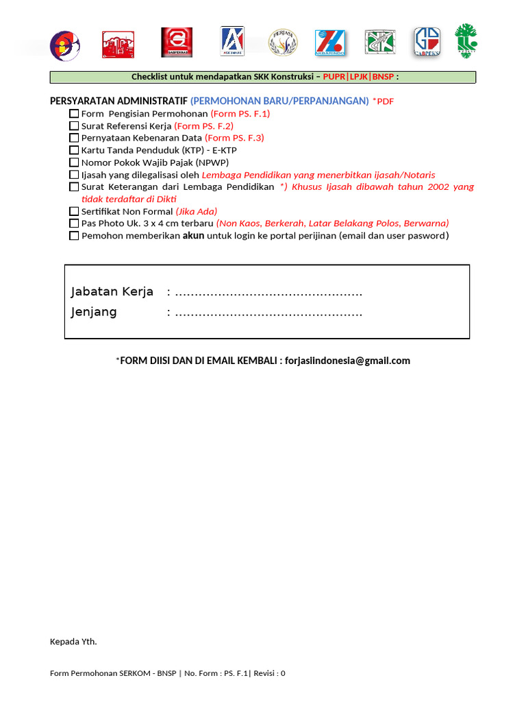 Form Pendaftaran SKK | PDF