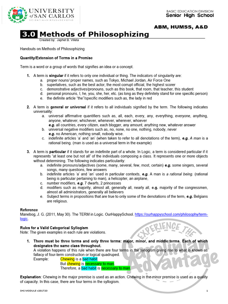 Handouts About Methods of Philosophizing | PDF | Argument | Logic