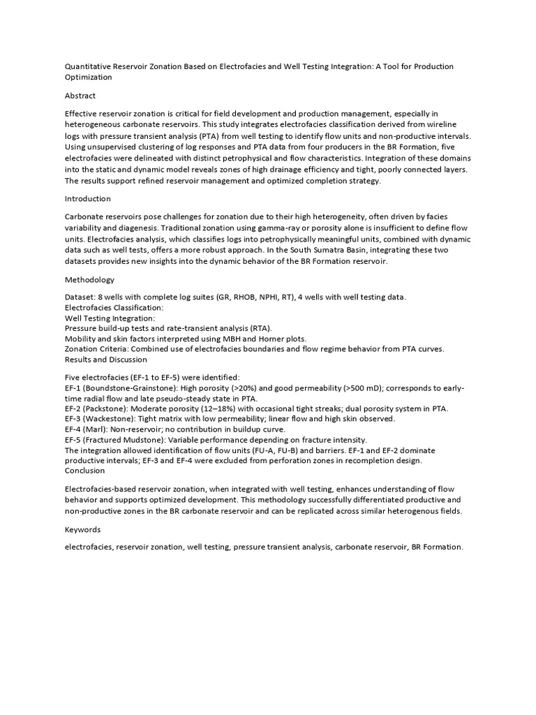 Quantitative Reservoir Zonation Based On Electrofacies and Well Testing ...