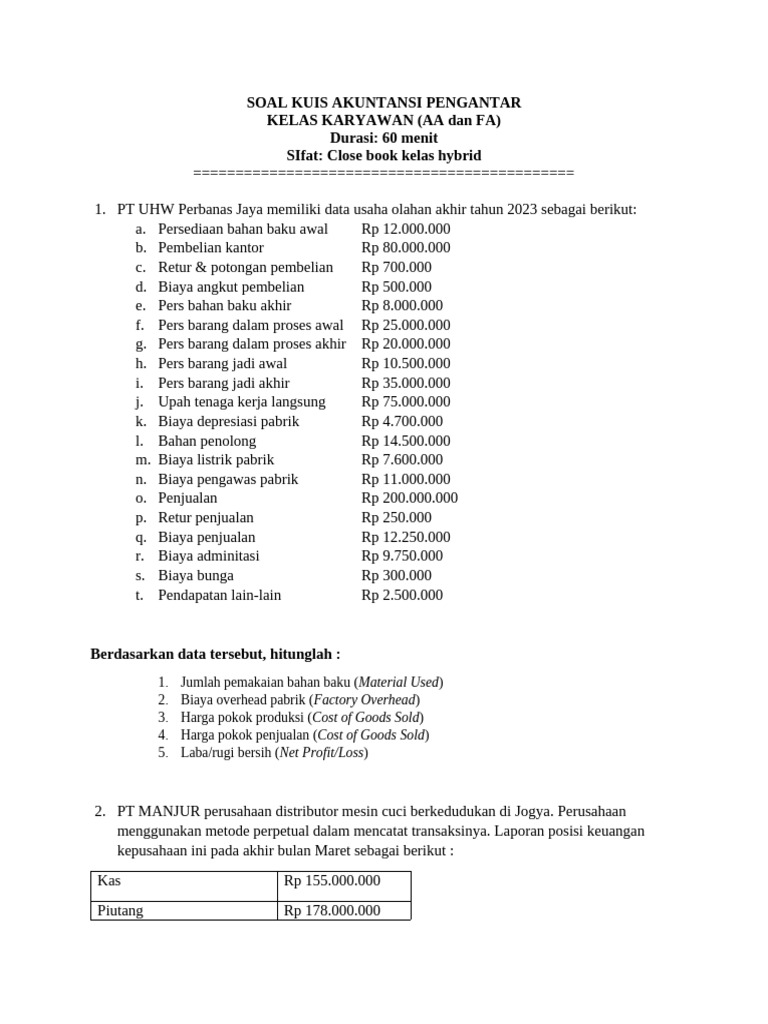 TM 11 - Kuis Pa Kelas Karyawan Genap 2024 2025 | PDF