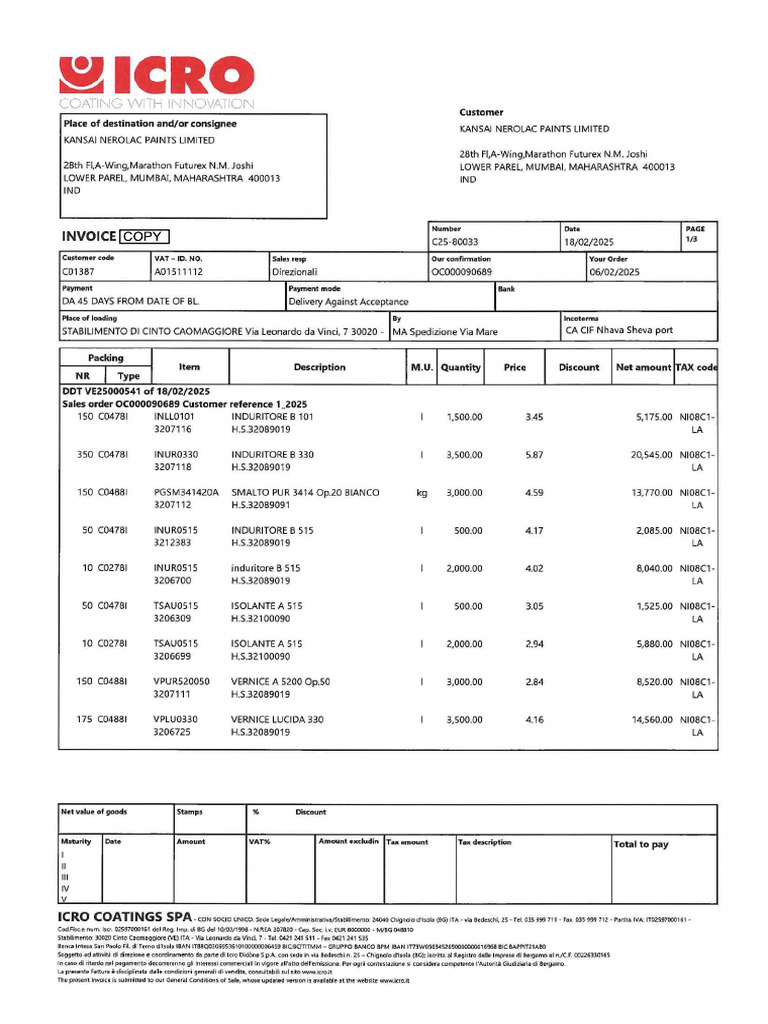 C25-80033 KANSAI Invoice COPY 18.02.2025 | PDF