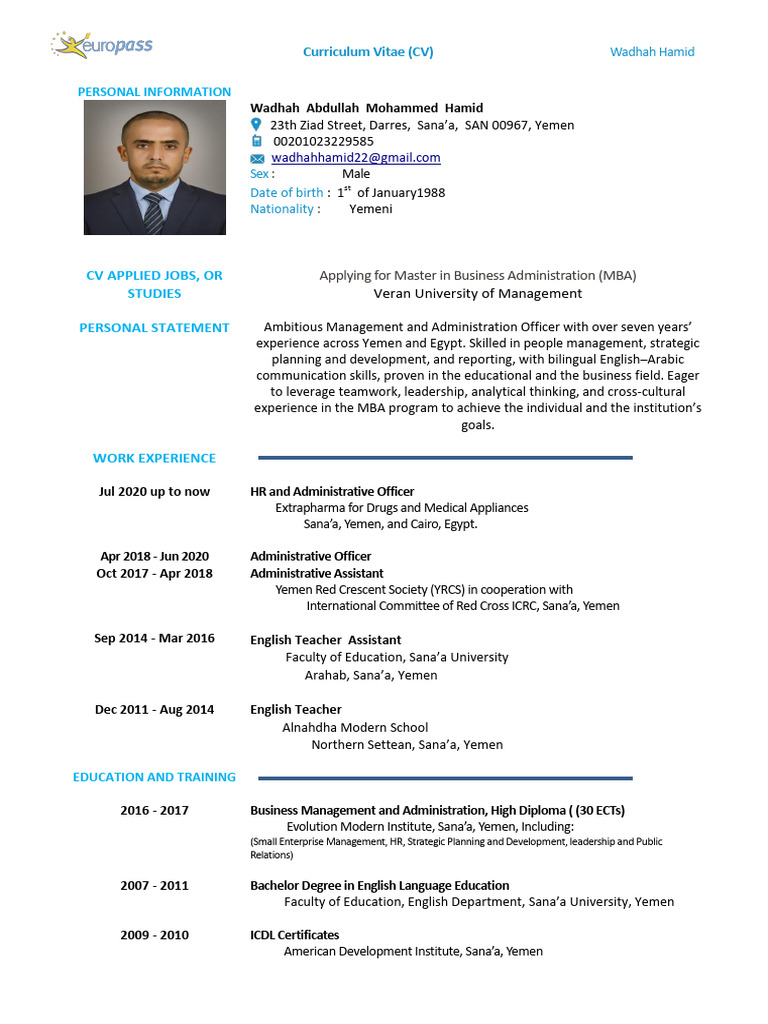Wadhah 2025 CV (Varna Uni) - 1 | PDF | Yemen | World Politics
