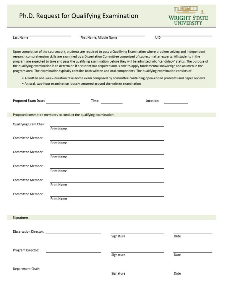 Qualifying Exam Overview and Requirements | PDF