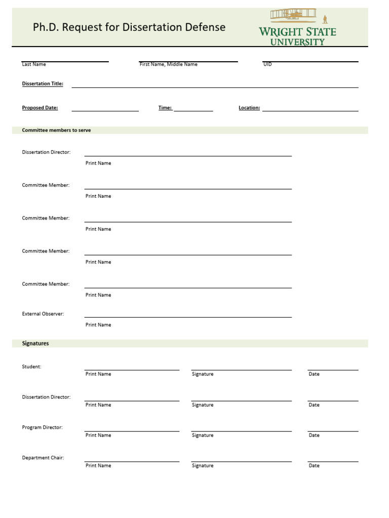 Request For Dissertation Defense Form | PDF