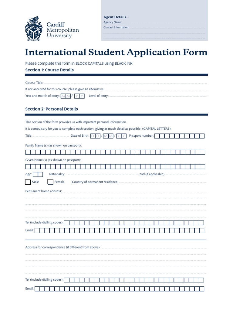 Cardiff Metropolitan Uni Application Form Postgraduate | PDF | Travel Visa