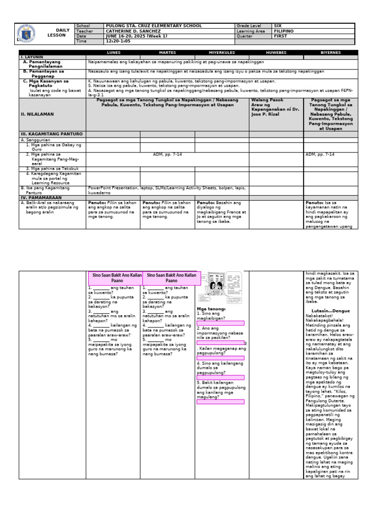 DLL-FILIPINO-Q1-W1 | PDF