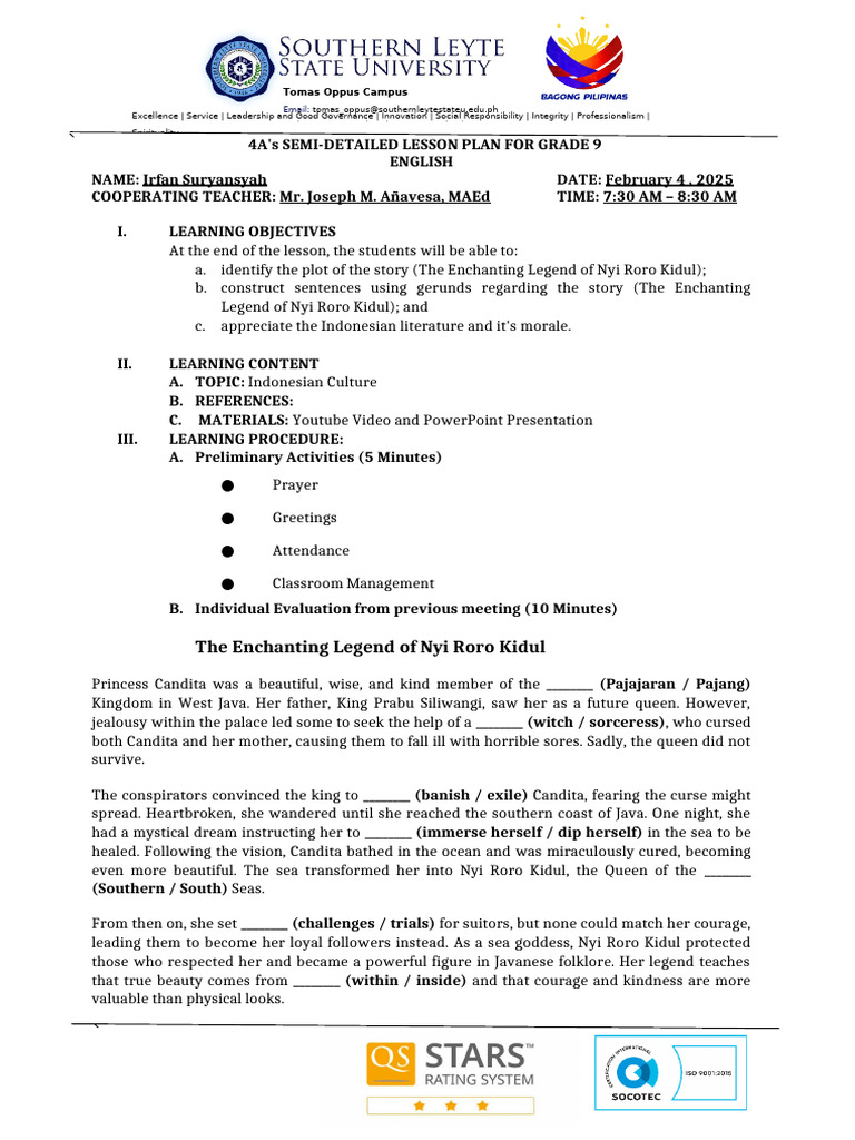 4 Lesson Plan Cultural Sharing | PDF | Educational Assessment | Learning