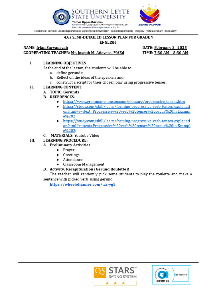 4-Lesson-Plan - Gerund With Listening Session | PDF | Learning ...