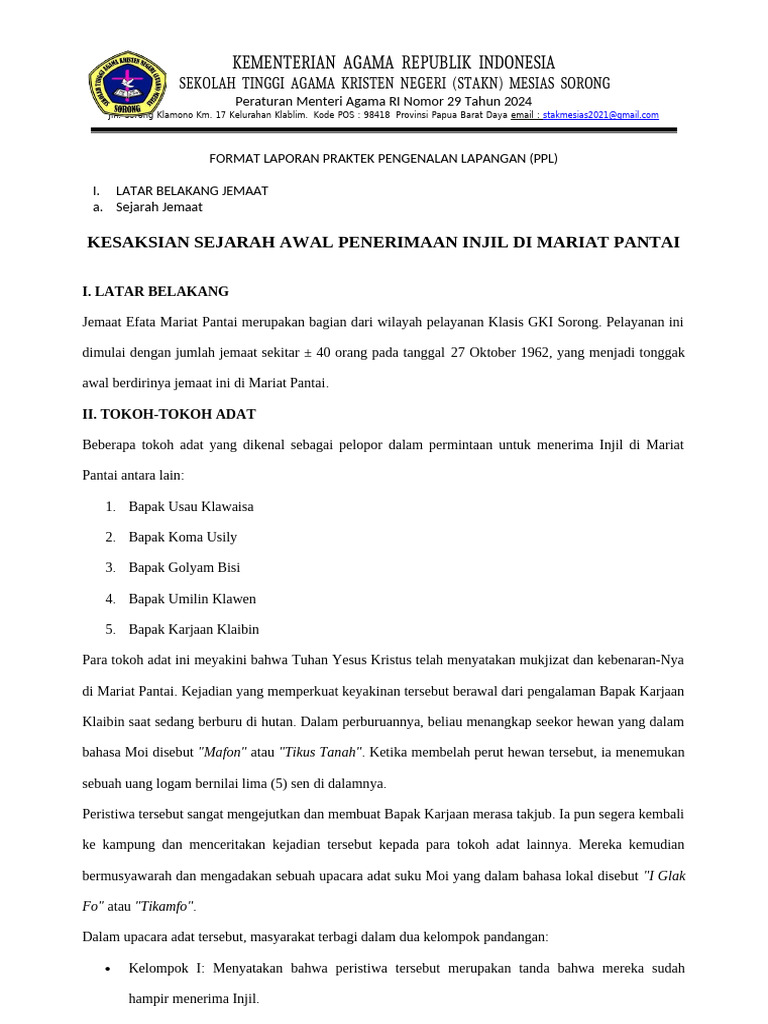 Format Laporan PPL Teologi | PDF