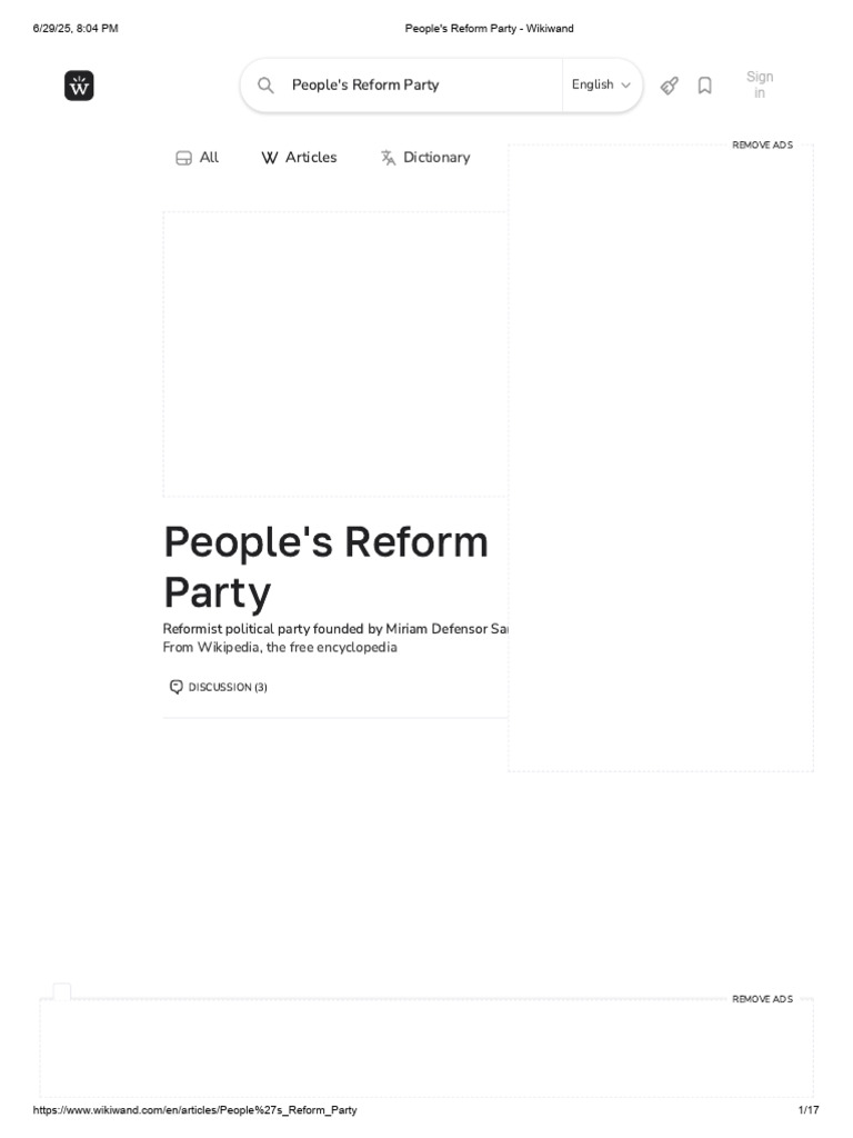 People's Reform Party - Wikiwand | PDF | Philippines | Elections