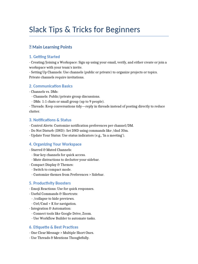 Slack Tips and Tricks Report | PDF | Computing | Software