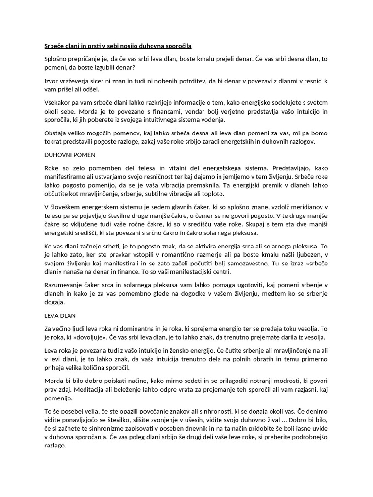 Srbeče Dlani in Prsti V Sebi Nosijo Duhovna Sporočila | PDF