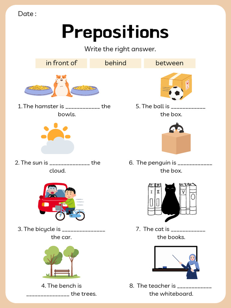Prepositions Math Worksheet in Beige Colorful Illustrative Style ...
