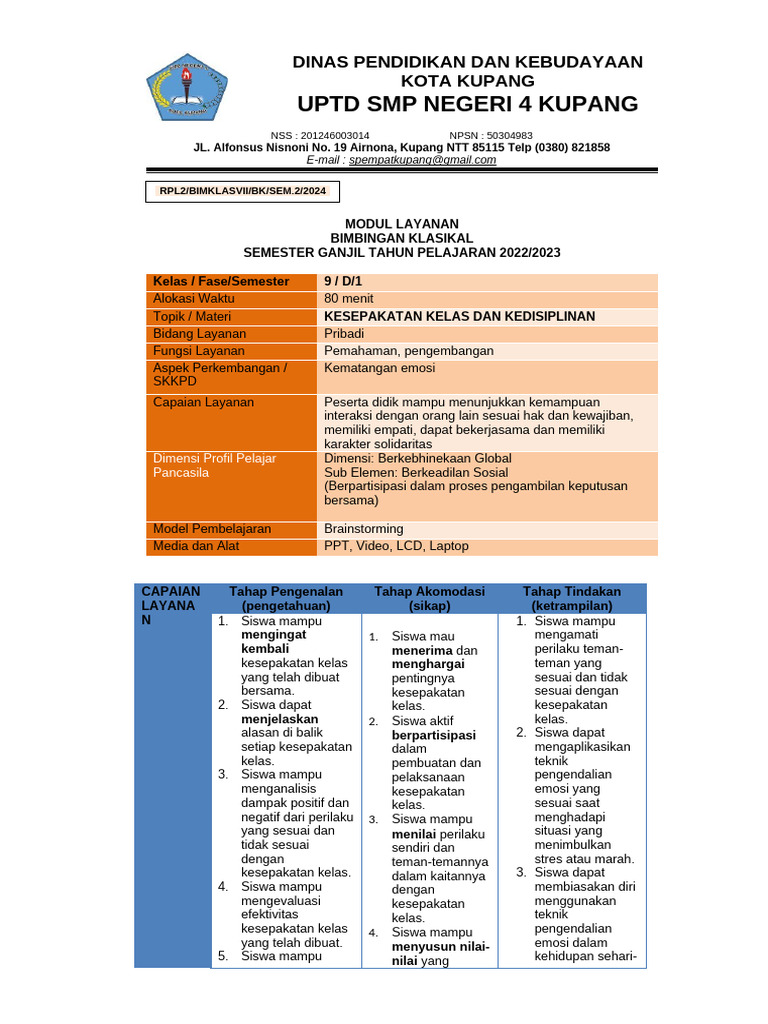 RPL KESEPAKATAN KELAS DAN KEDISIPLINAN | PDF
