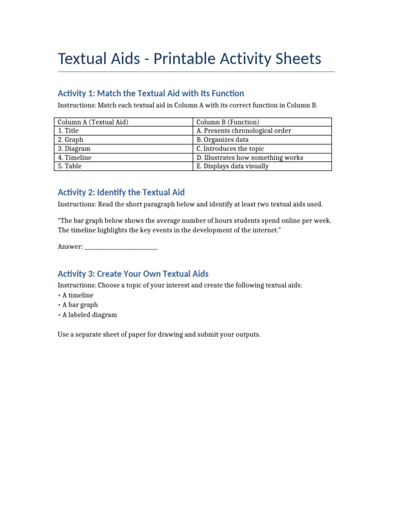 Textual Aids Activities With Answer Key | PDF