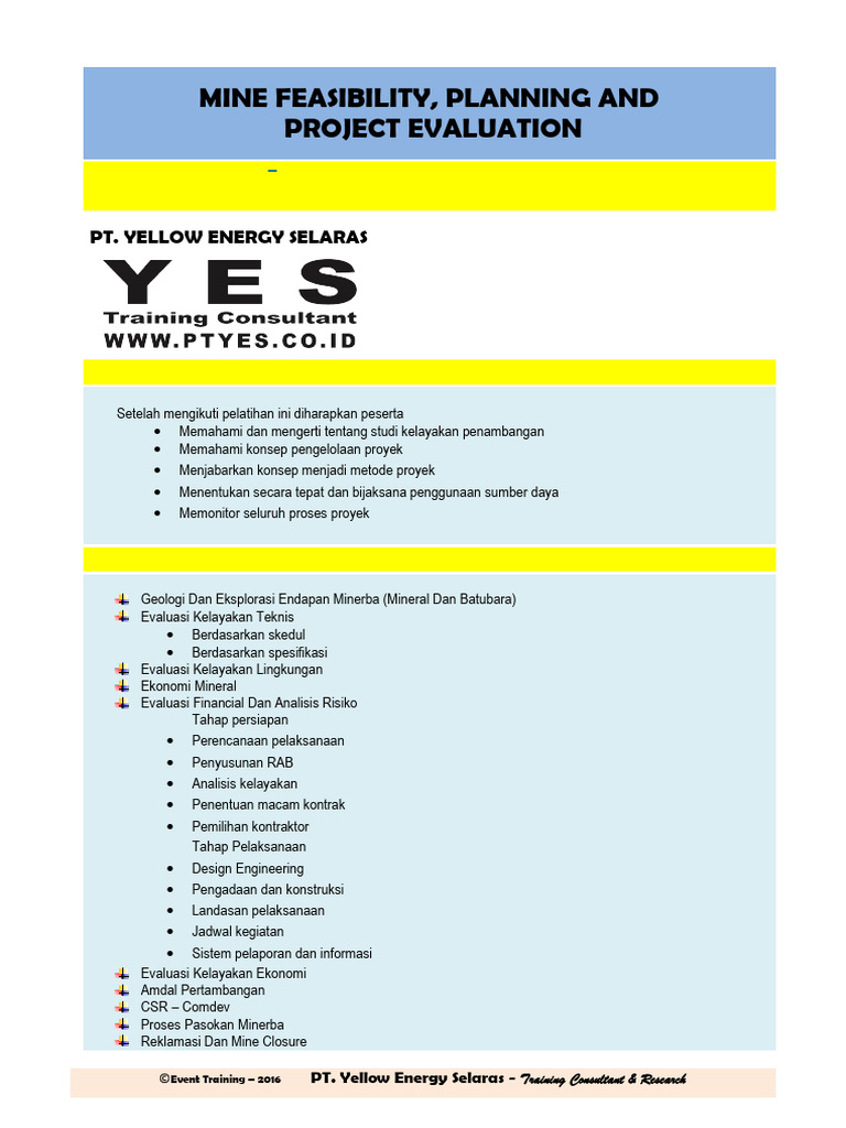 (Explor-0022) Mine Feasibility, Planning and Project Evaluation (Yogyakarta, 27 - 30 September ...