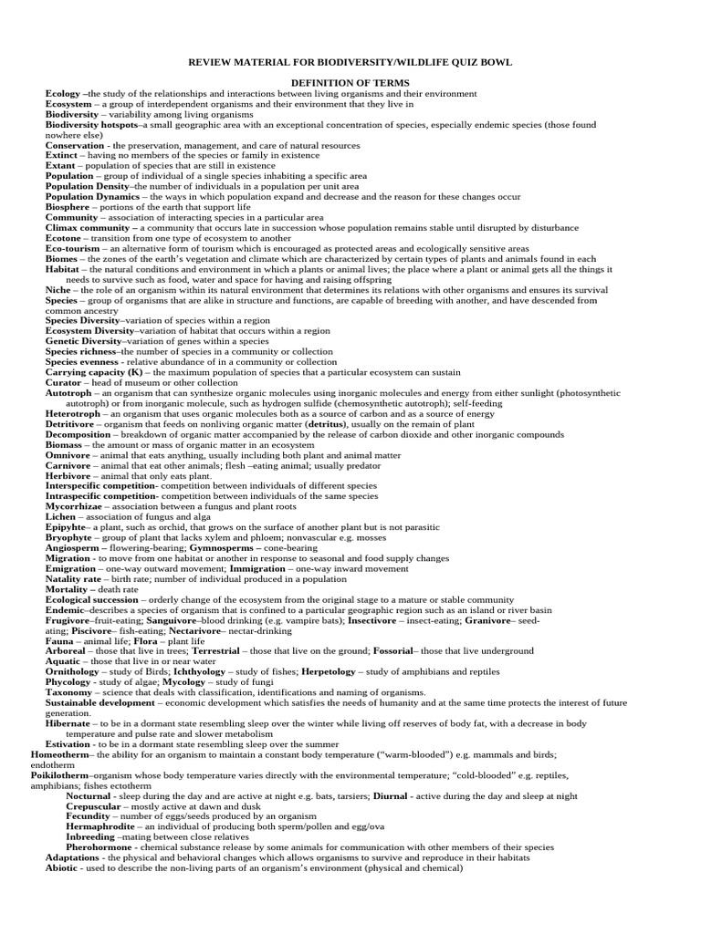 Biodiversity Quiz Bowl Study Guide | PDF | Bat | Mimicry