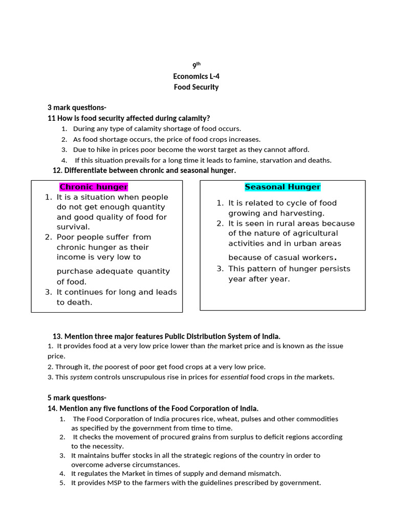 9th Eco L-4 Food Security | PDF | Famine | Food Security