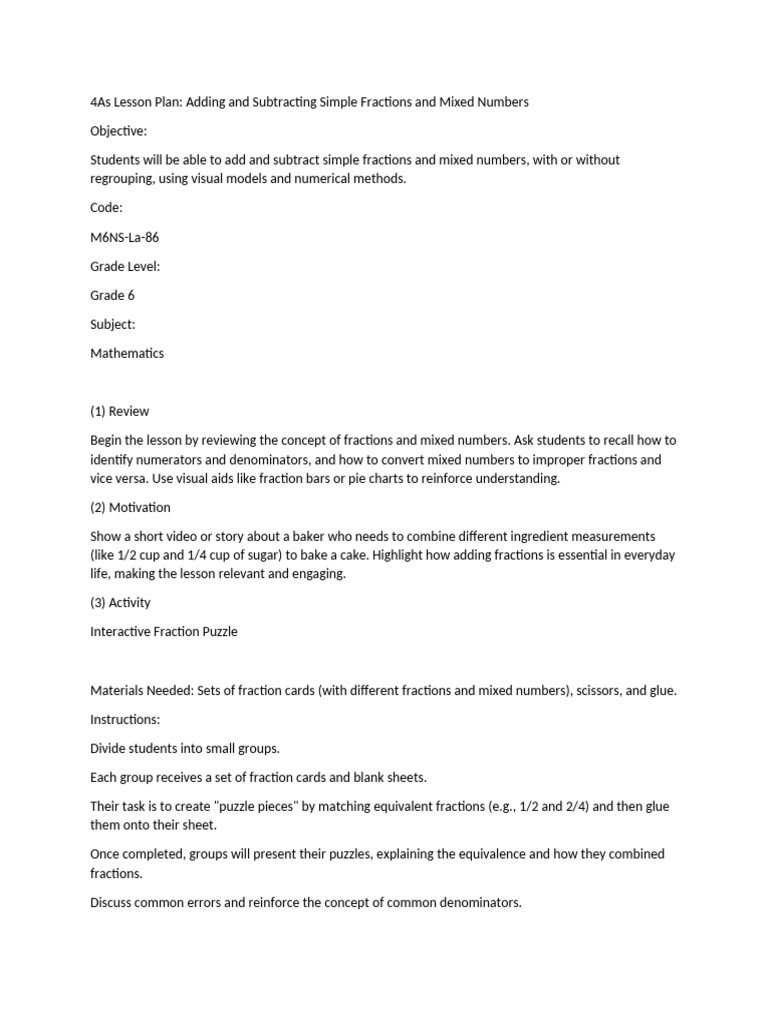 4as Lesson Plan MATH 6 Q1 W1 | PDF | Elementary Mathematics | Arithmetic