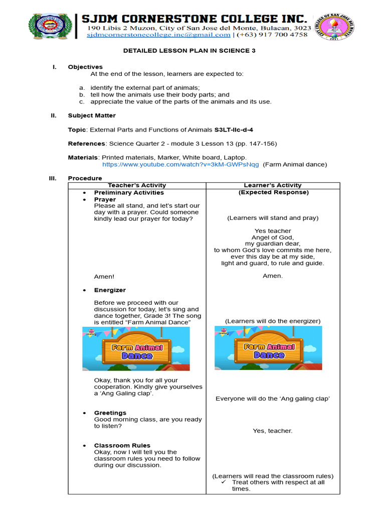Grade 3 Science: Animal Body Parts | PDF | Dogs | Lesson Plan