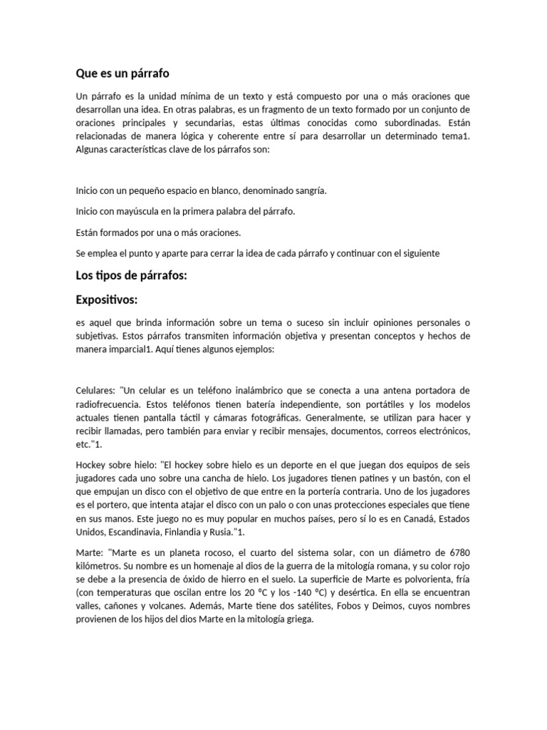 Definición y tipos de párrafos | PDF | Marte | Entorno natural