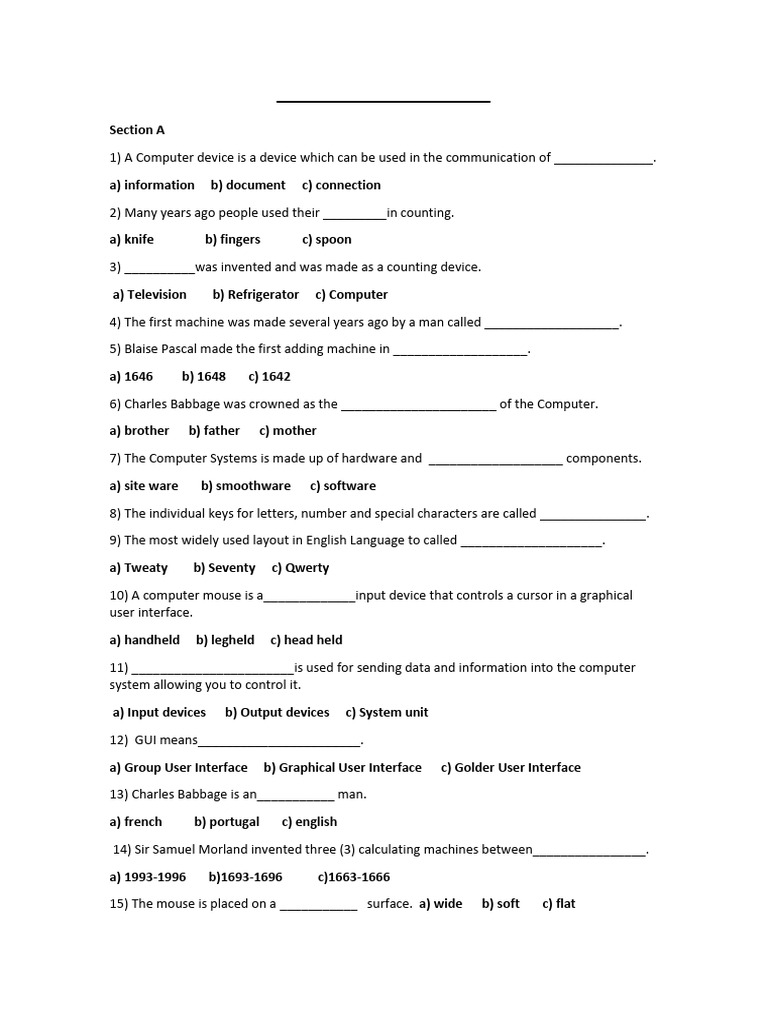 Primary 2 Computer Exam Questions | PDF