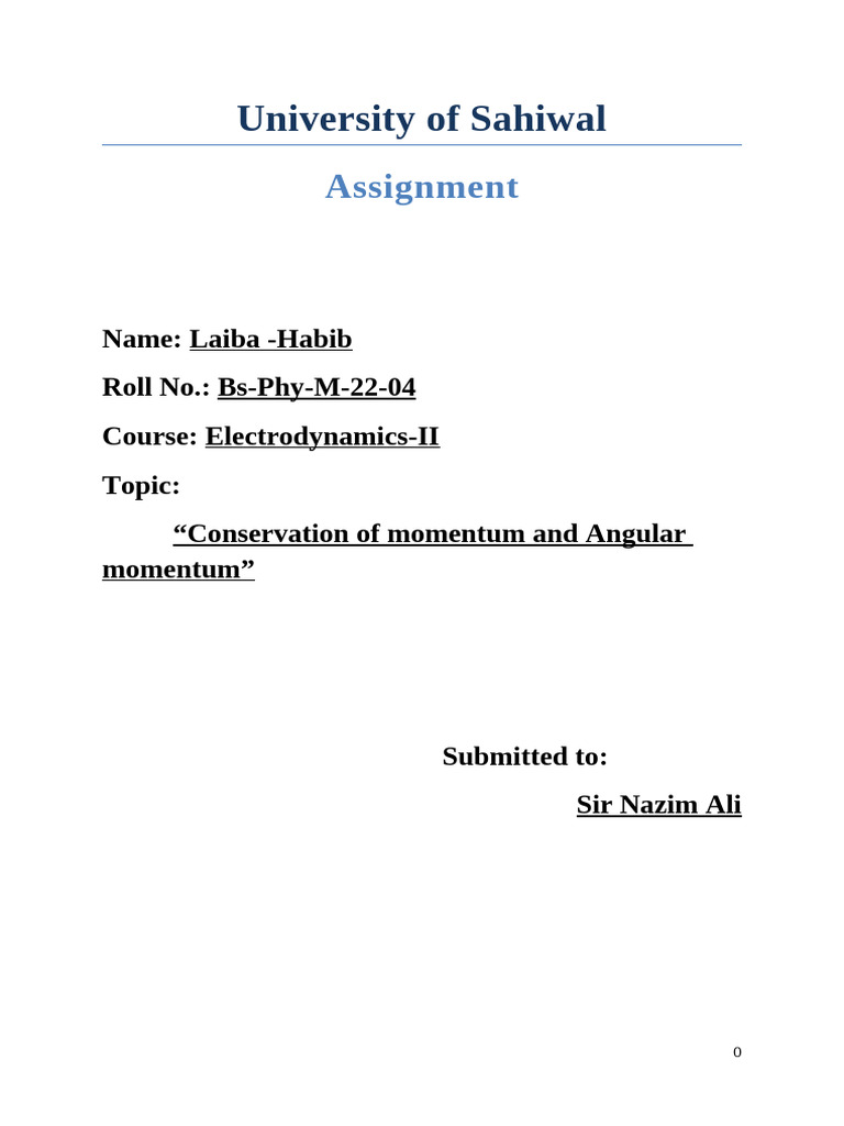 Conservation of Momentum (Assignment) Updated | PDF | Momentum | Angular Momentum