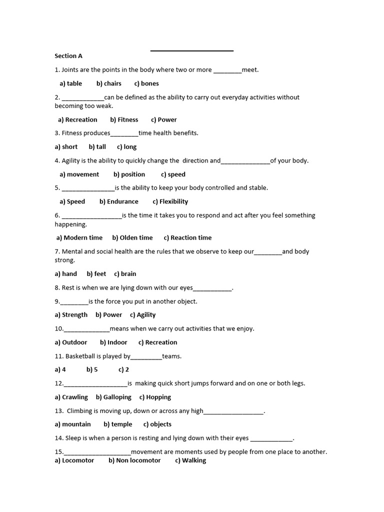 PHE Exam Questions for Primary 2 | PDF