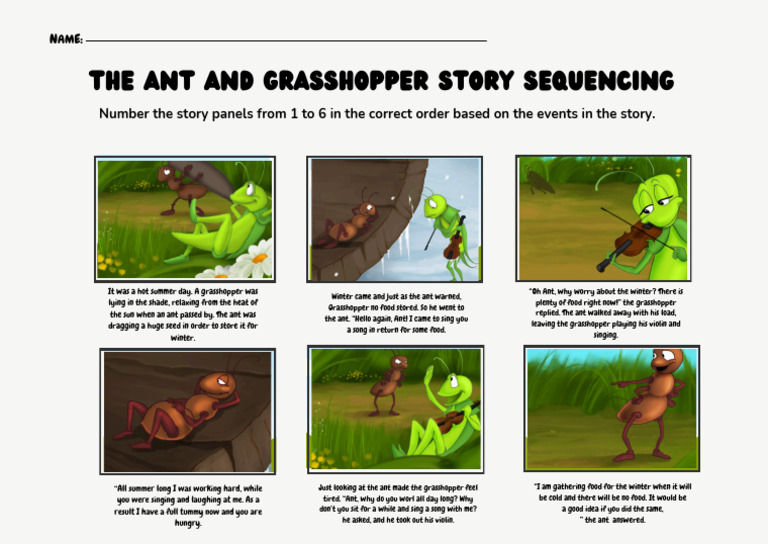 Ant and Grasshopper Story Sequence | PDF