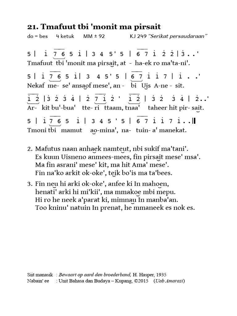 21 Amarasi Tmafuut Tbi Monit Ma Pirsait KJ 249 | PDF