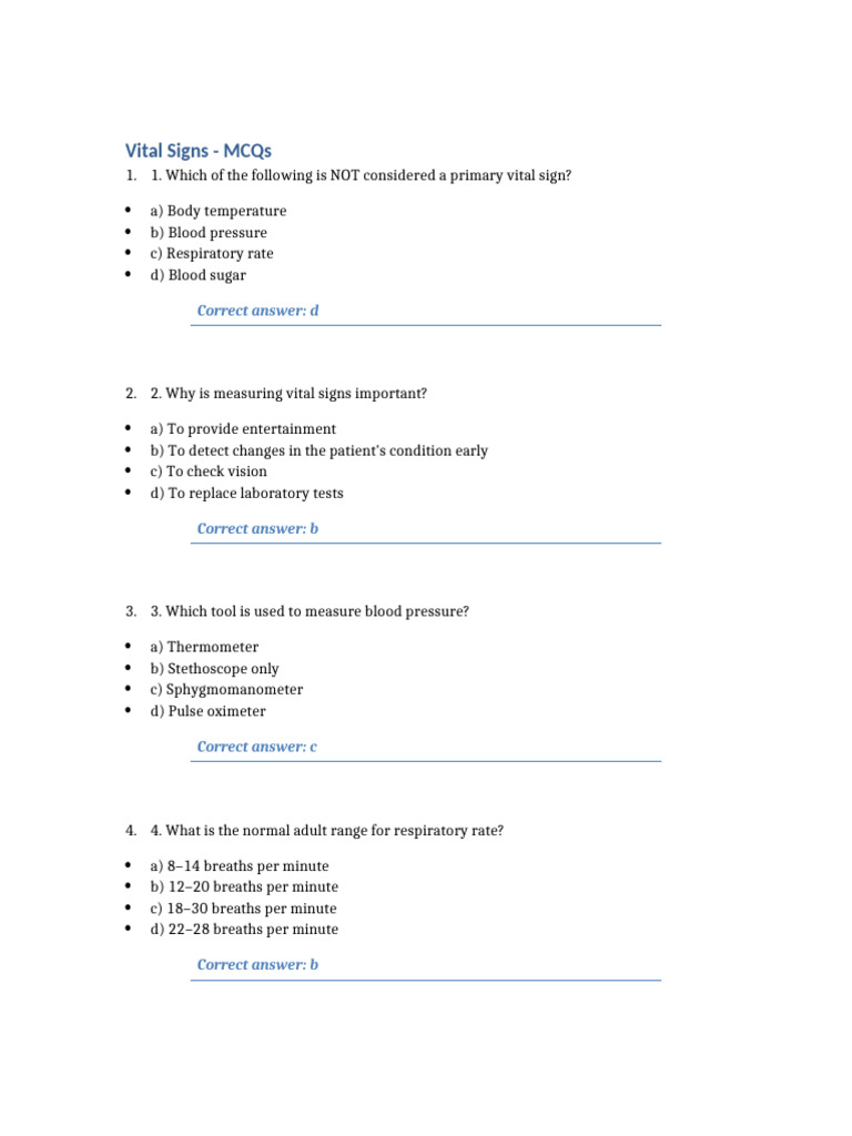 Vital Signs MCQs with Answers | PDF