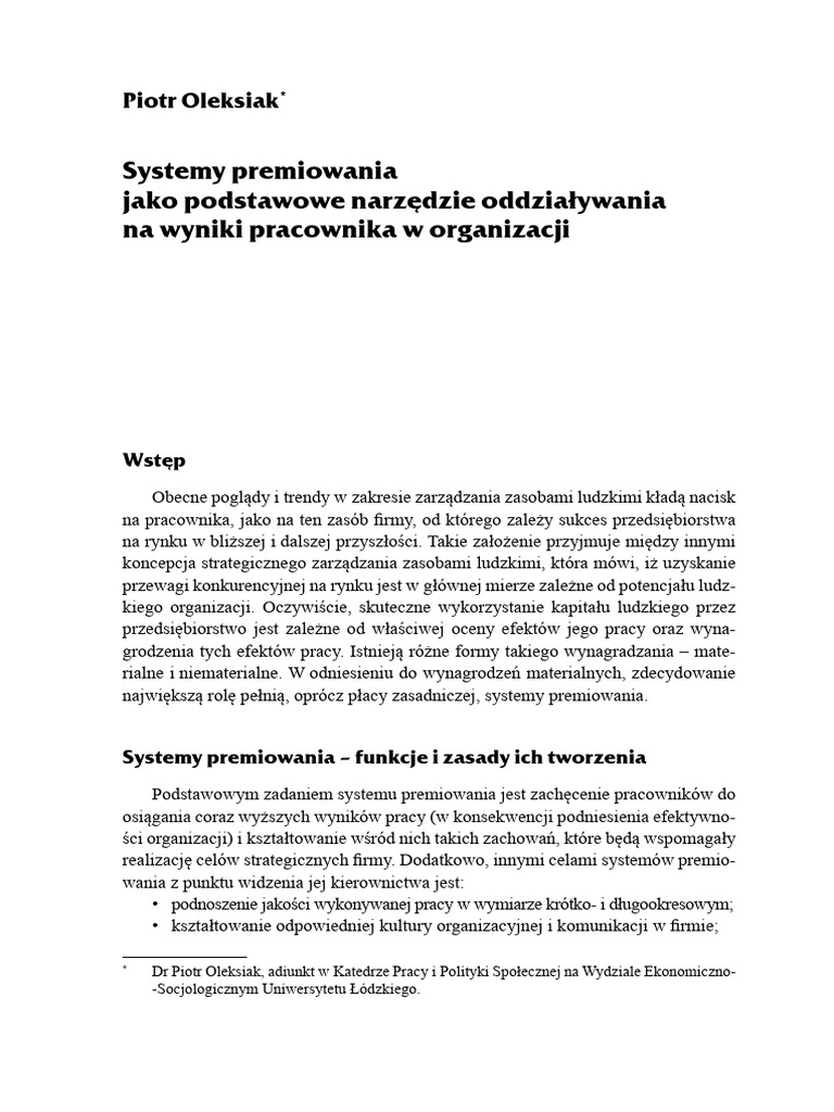Systemy Premiowania Olesiak | PDF