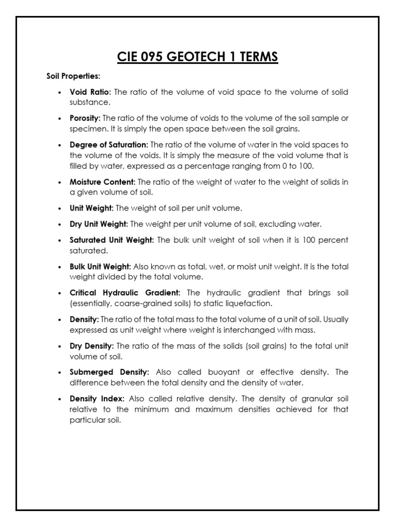 PI CIE095 Geotech 1 Terms | PDF | Applied And Interdisciplinary Physics | Soil