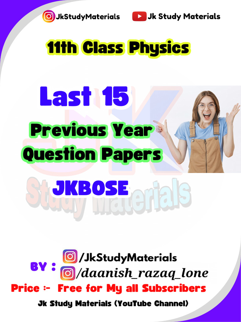 Physics 11th Class Last 15 Question Papers JKBOSE - JK StudyMaterials Danish RazaqLone | PDF ...