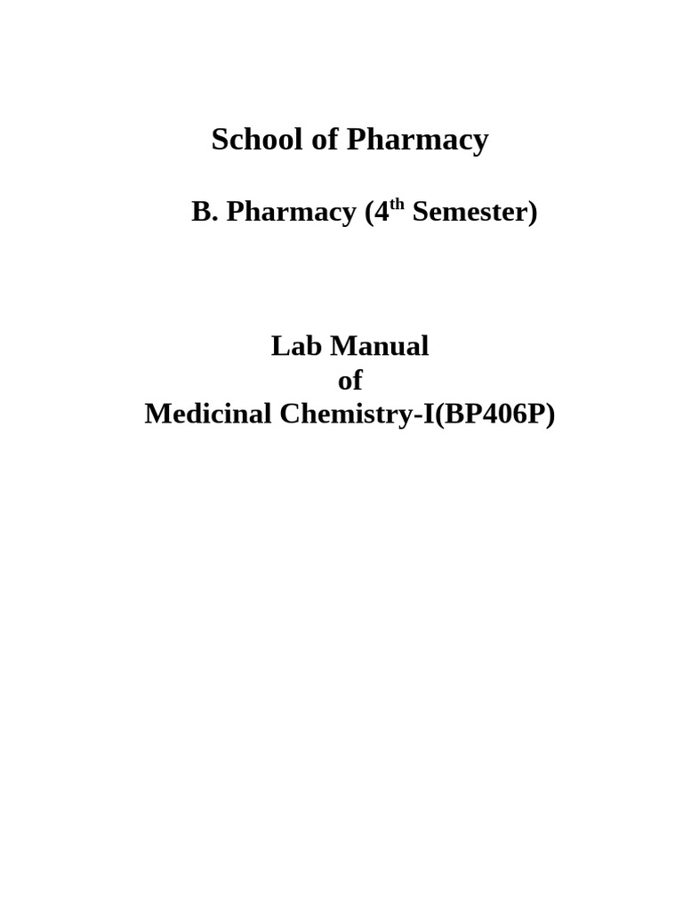 Medicinal Chemistry Lab Manual: B. Pharmacy | PDF | Titration | Chemistry