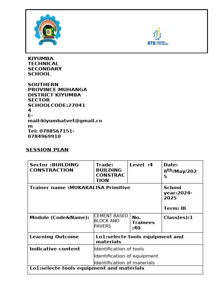 Genab 502 Session Plan - Rtti | PDF | Materials