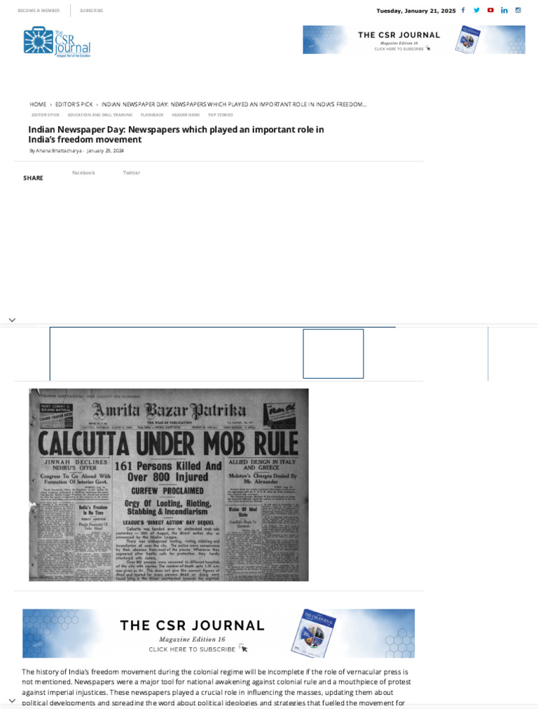 Indian Newspaper Day - Newspapers Which Played An Important Role in ...