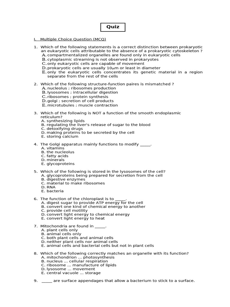 Quiz Cell Pre-U 2005 Susulan | PDF | Cell (Biology) | Eukaryotes