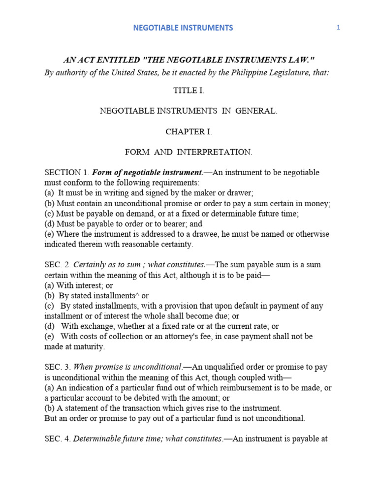 NEGOTIABLE-INSTRUMENTS | PDF | Negotiable Instrument | Law Of Agency