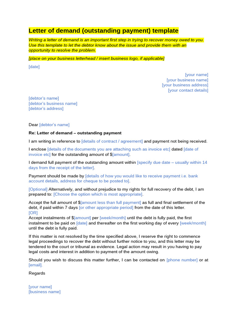 Outstanding Payment Demand Template | PDF