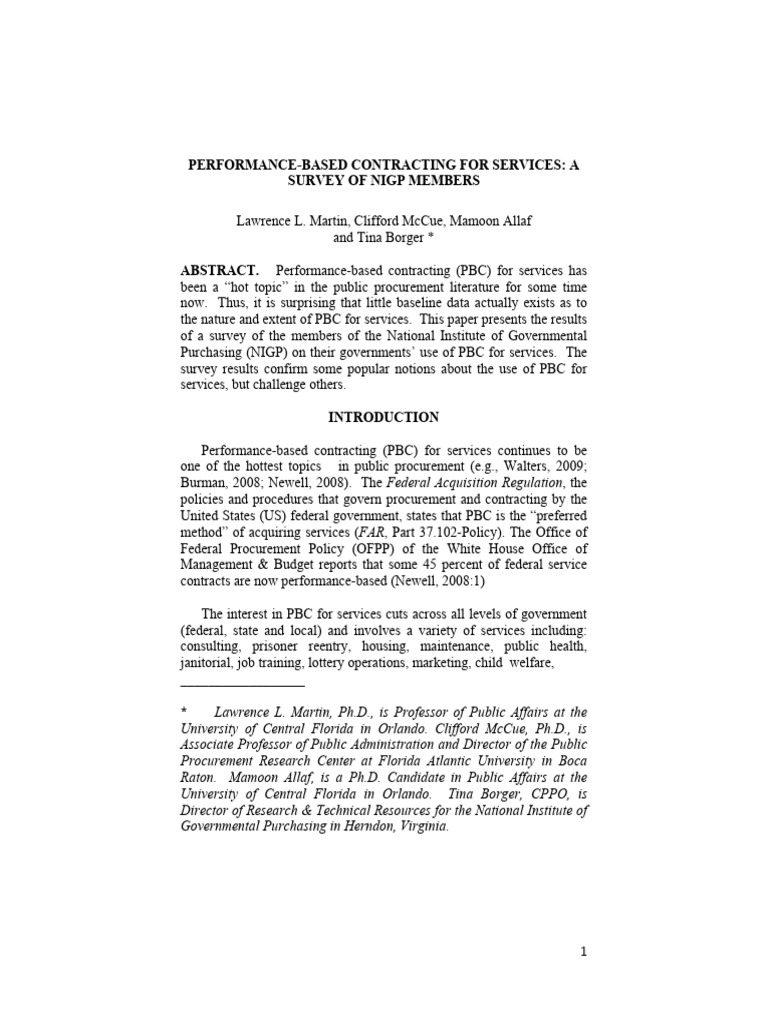 NIGP Survey on Performance-Based Contracting | PDF | Incentive | Business